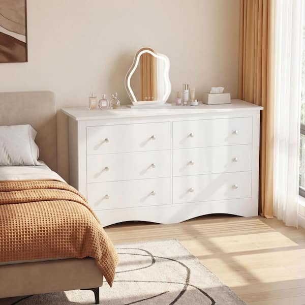 LACOO Creaser 51.9 in. White MDF Dresser for Bedroom, Wide Chest of ...
