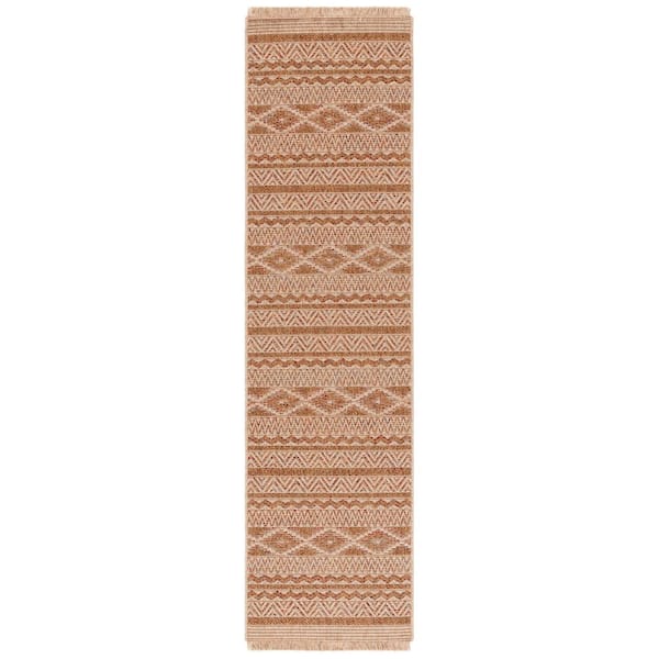 SAFAVIEH Wicker 2 ft. x 8 ft. Natural/Brown Geometric Striped Runner ...