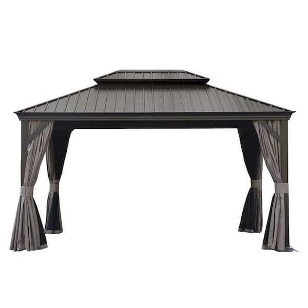 10' x 14' Hardtop Gazebo with Drainage System, Double-Layer Galvanized ...