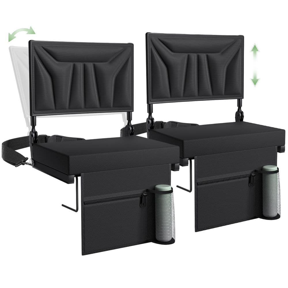 2-Pack Black Portable Stadium Seat with Backrest and Cushion HD-OFSS ...
