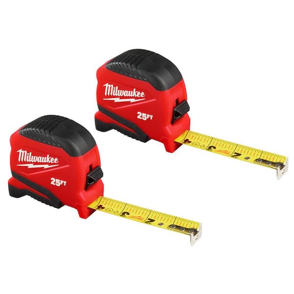 Milwaukee Compact 25 ft. Tape Measure with Fractional Scale (2-Pack) 48 ...