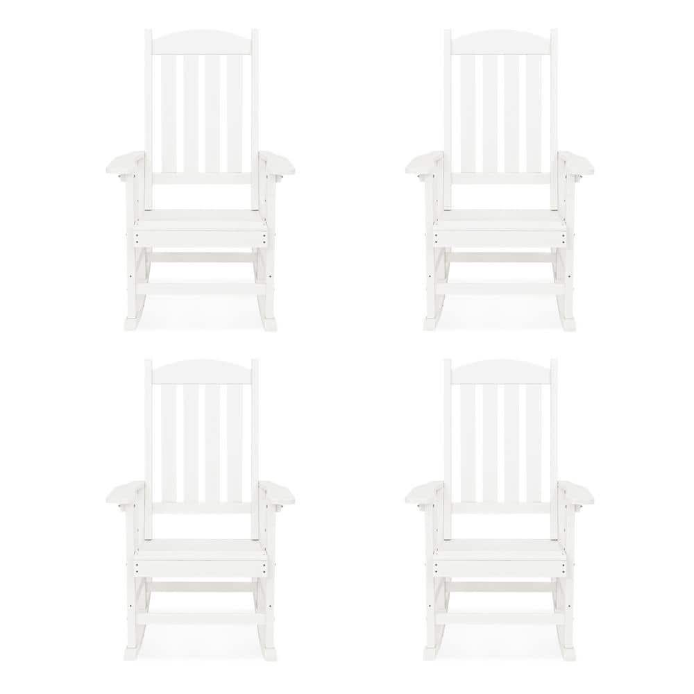 LUE BONA White Plastic Adirondack Outdoor Rocking Chair with High Back ...