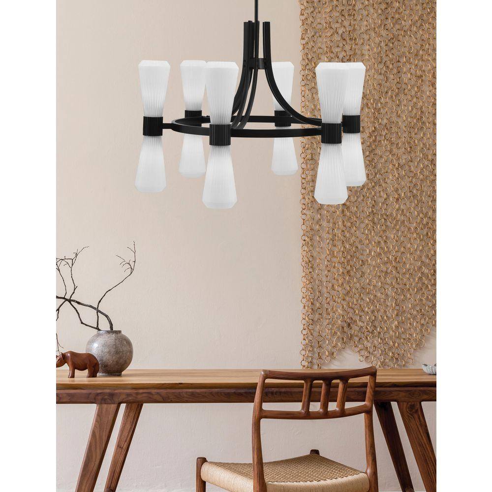 Bryer 31.75 in. 12 Light Matte Black Chandelier Light with 4" White ...
