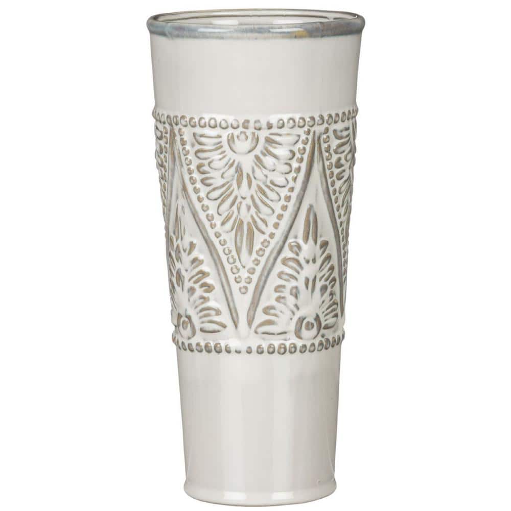 SULLIVANS 12" Floral Embossed Ceramic Vase DC-CM2817 - The Home Depot
