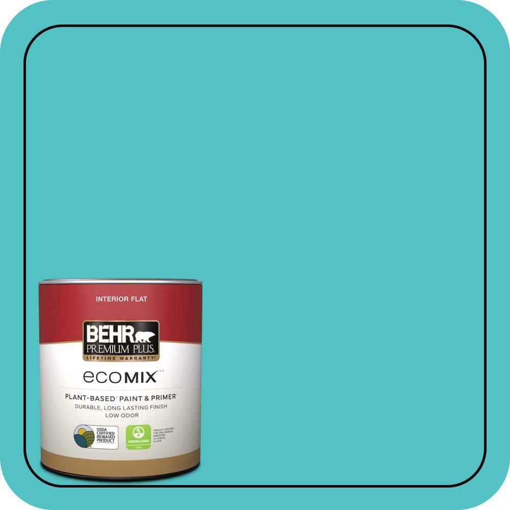 BEHR PREMIUM PLUS 1 qt. #500B-4 Gem Turquoise Flat EcoMix Plant-Based ...