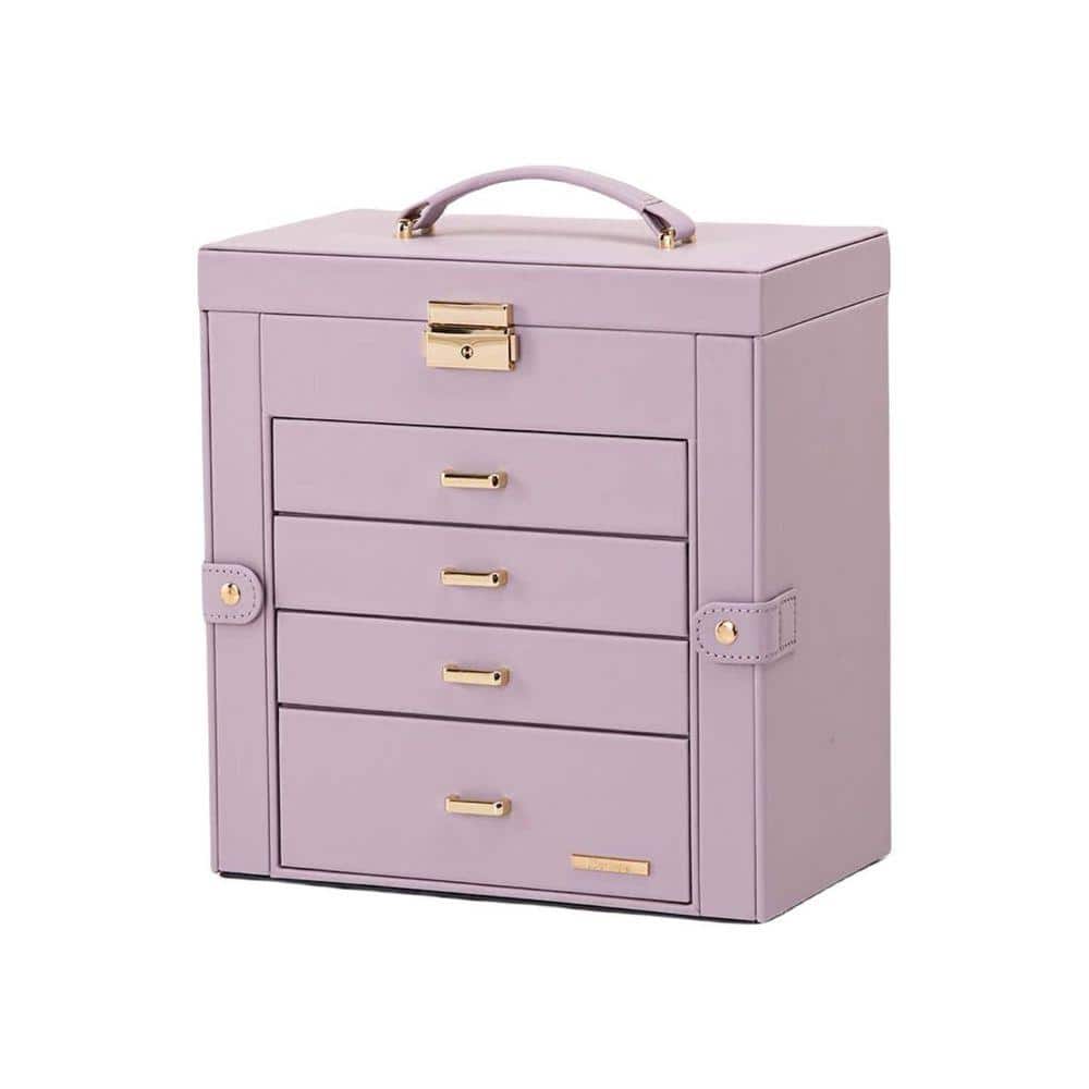 Mother's Day Gifts Purple Synthetic Leather Huge Jewelry Box Mirrored ...