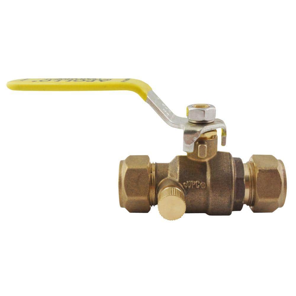 Apollo 3/4 in. Bronze Compression Ball Valve with Drain Full-Port ...