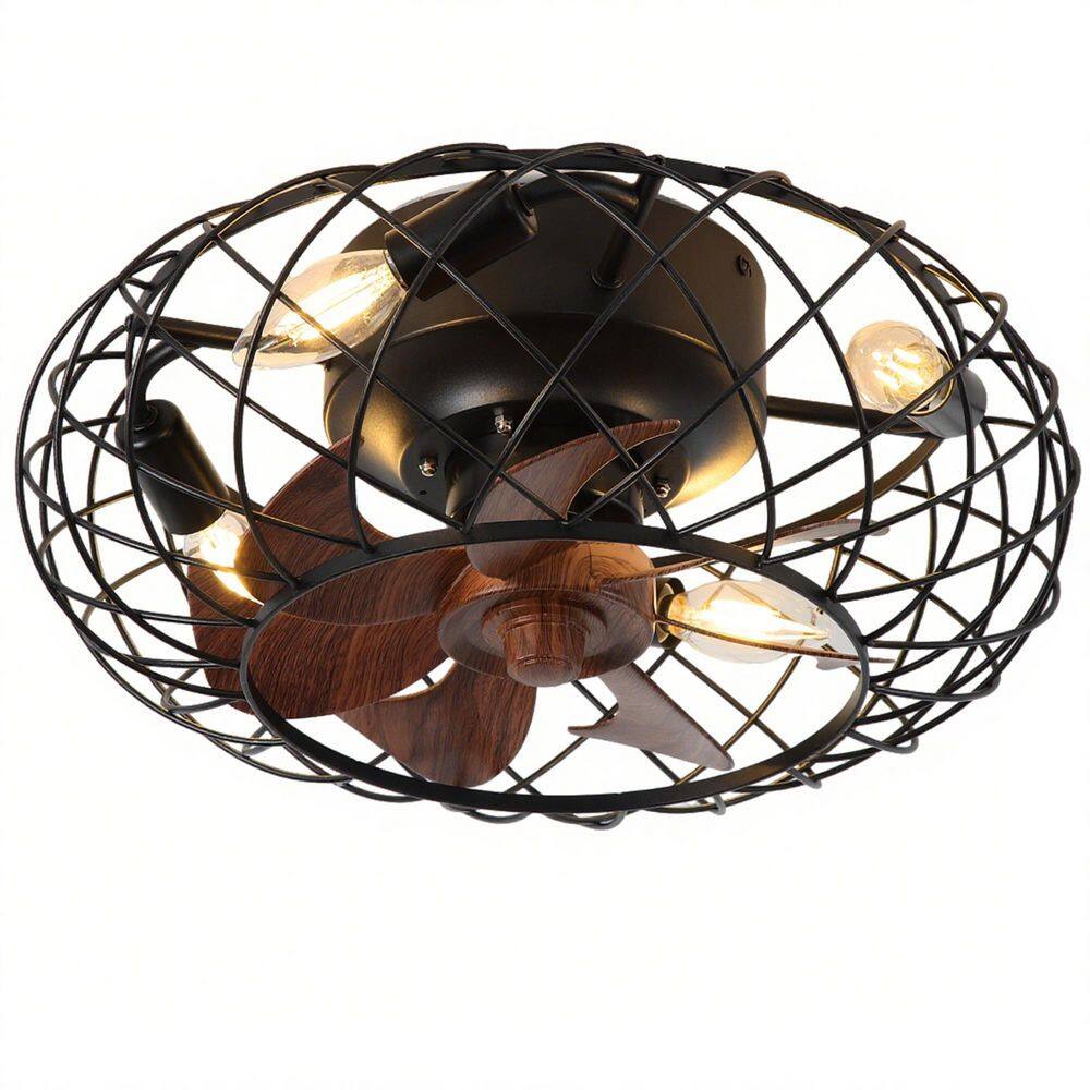 Seasonize 16.9 in. Farmhouse Indoor Black Caged Flush Mount Ceiling Fan ...