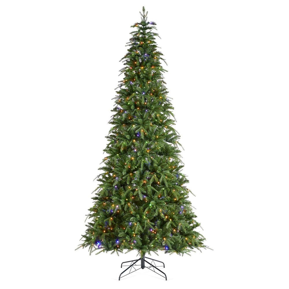 Glitzhome 9 ft. Pre-Lit Green Slim Fir Artificial Christmas Tree with ...