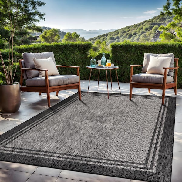 Beverly Rug 8 X 10 Silver Pebble Aloha Washable Bordered Indoor Outdoor Area Rug HD ALH60262 8X10 The Home Depot