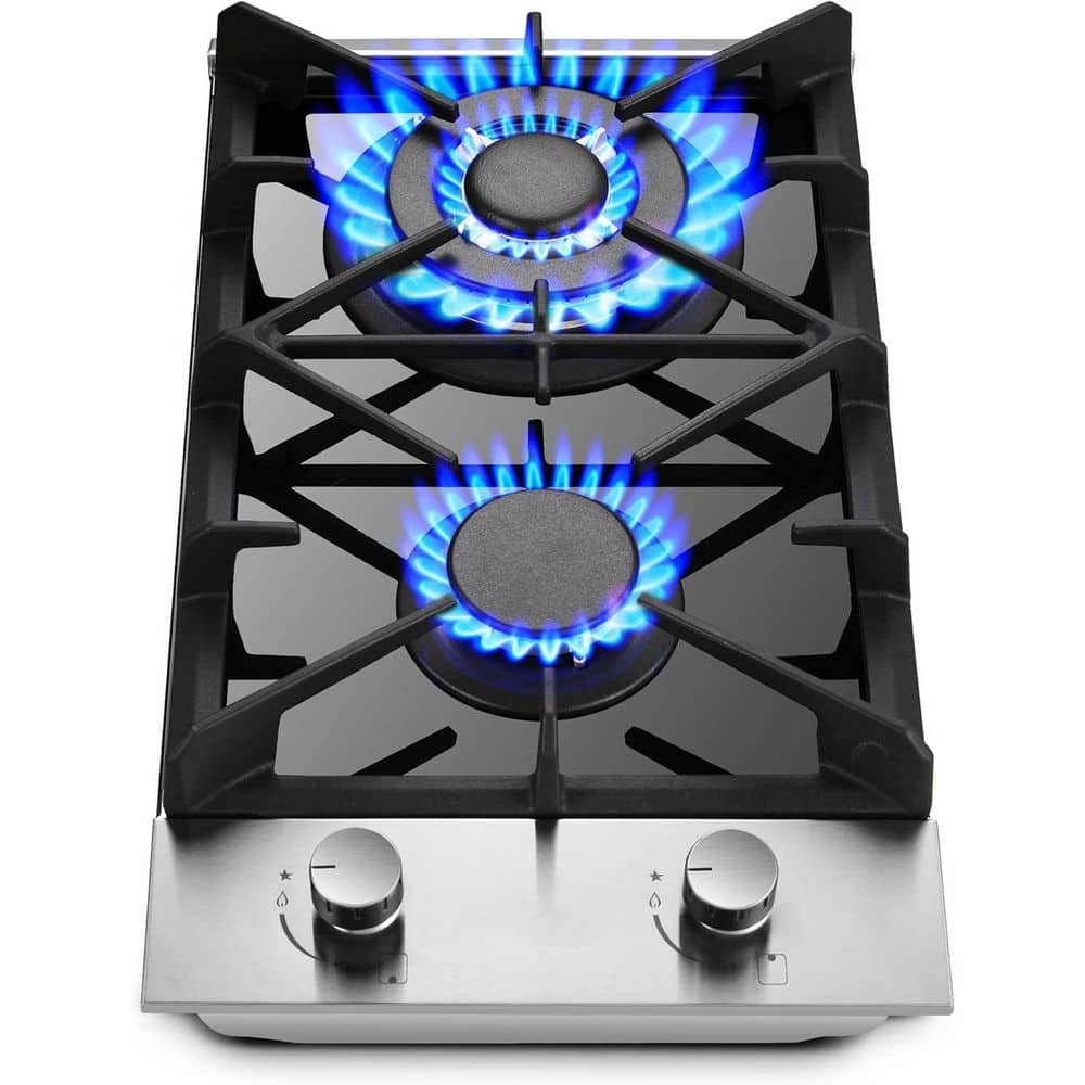 JOEAONZ 2 Burner Propane Gas Cooktop, 12 inch LPG/NG Dual Fuel Built-in ...