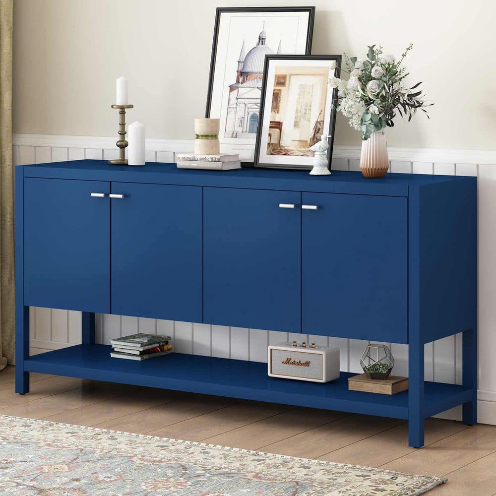 Polibi 59.6 in. Navy Blue Rectangle Wood Console Table Entryway Table ...