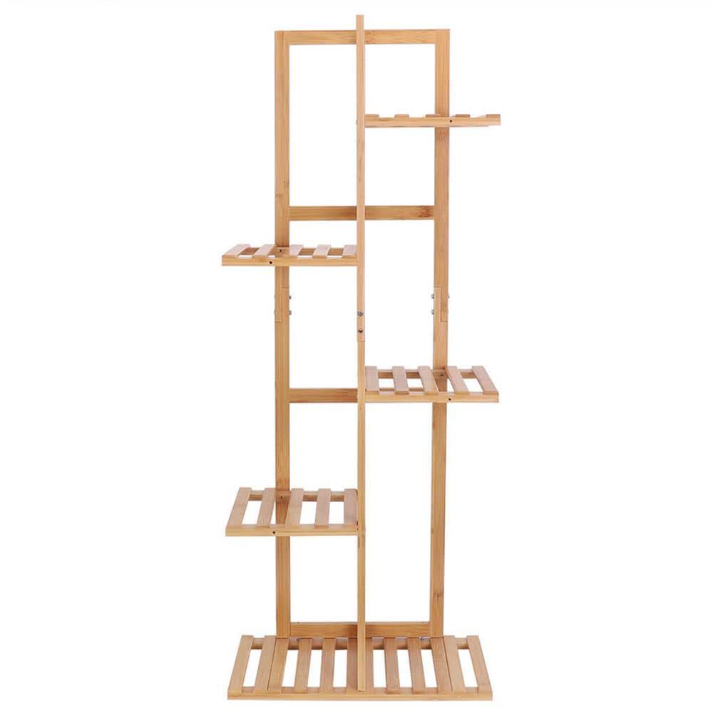 AESOME 40 in. x 16 in. Indoor Natural Bamboo Wood Plant Stand 6-Potted ...