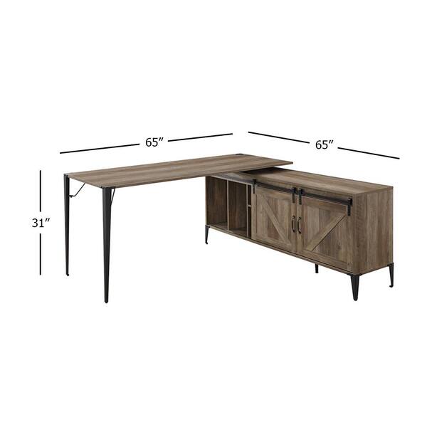 Acme Furniture Zakwani 65 in. L Shaped Rustic Oak and Black Wood Writing Desk with Shelves OF00002 The Home Depot