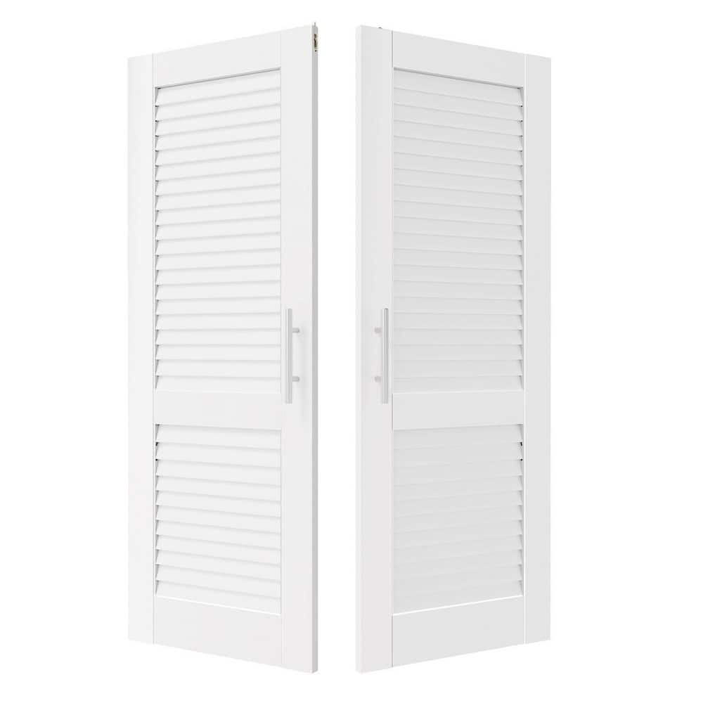 TENONER 64in. x 80in. Solid Wood & MDF, Louvered Panel, White Primed ...