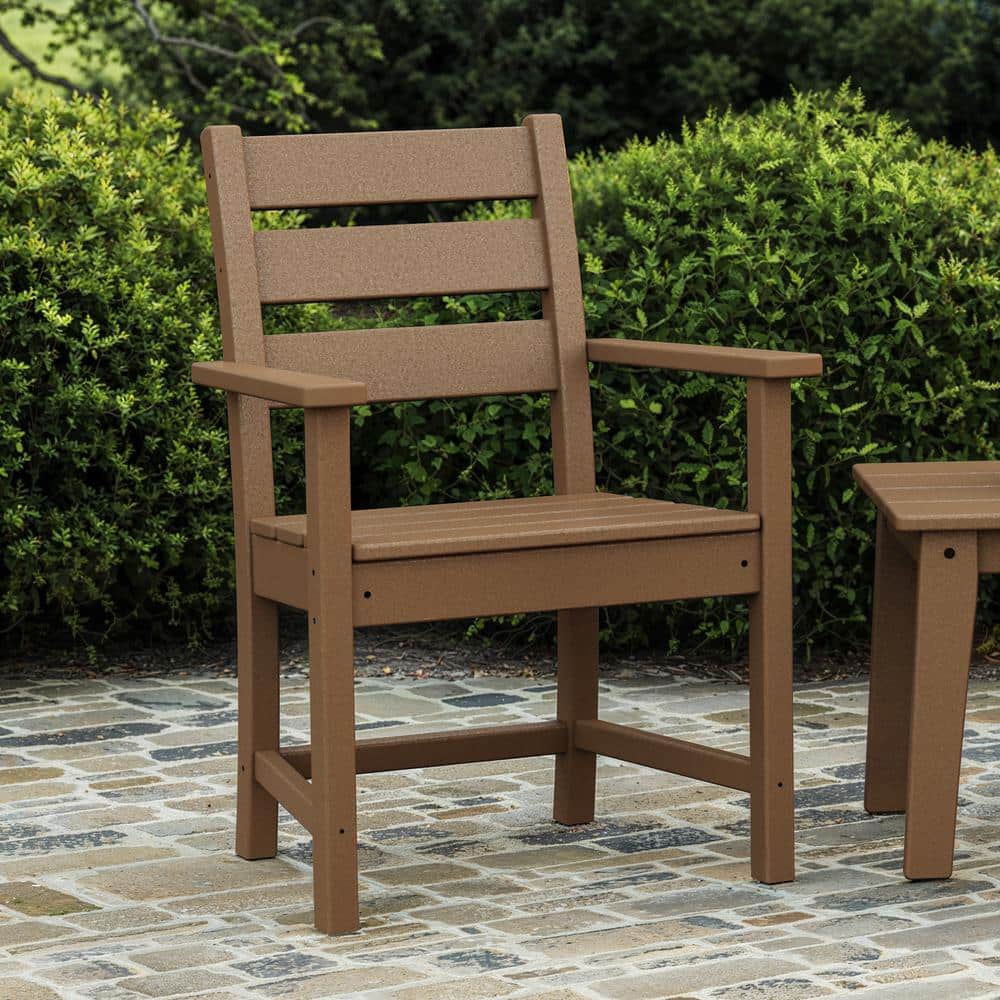 POLYWOOD Grant Park Teak Outdoor Plastic Dining Arm Chair, (Pack of 2 ...
