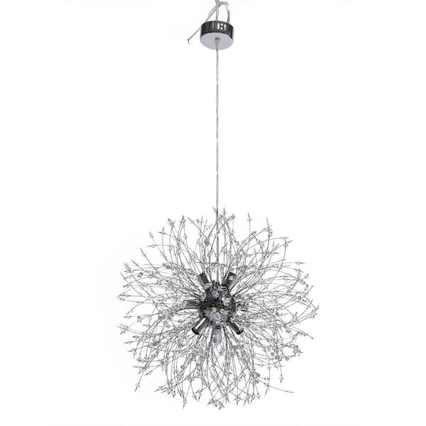 OUKANING 20 in. 9-Light Silver Modern Sputnik Dandelion Firework ...