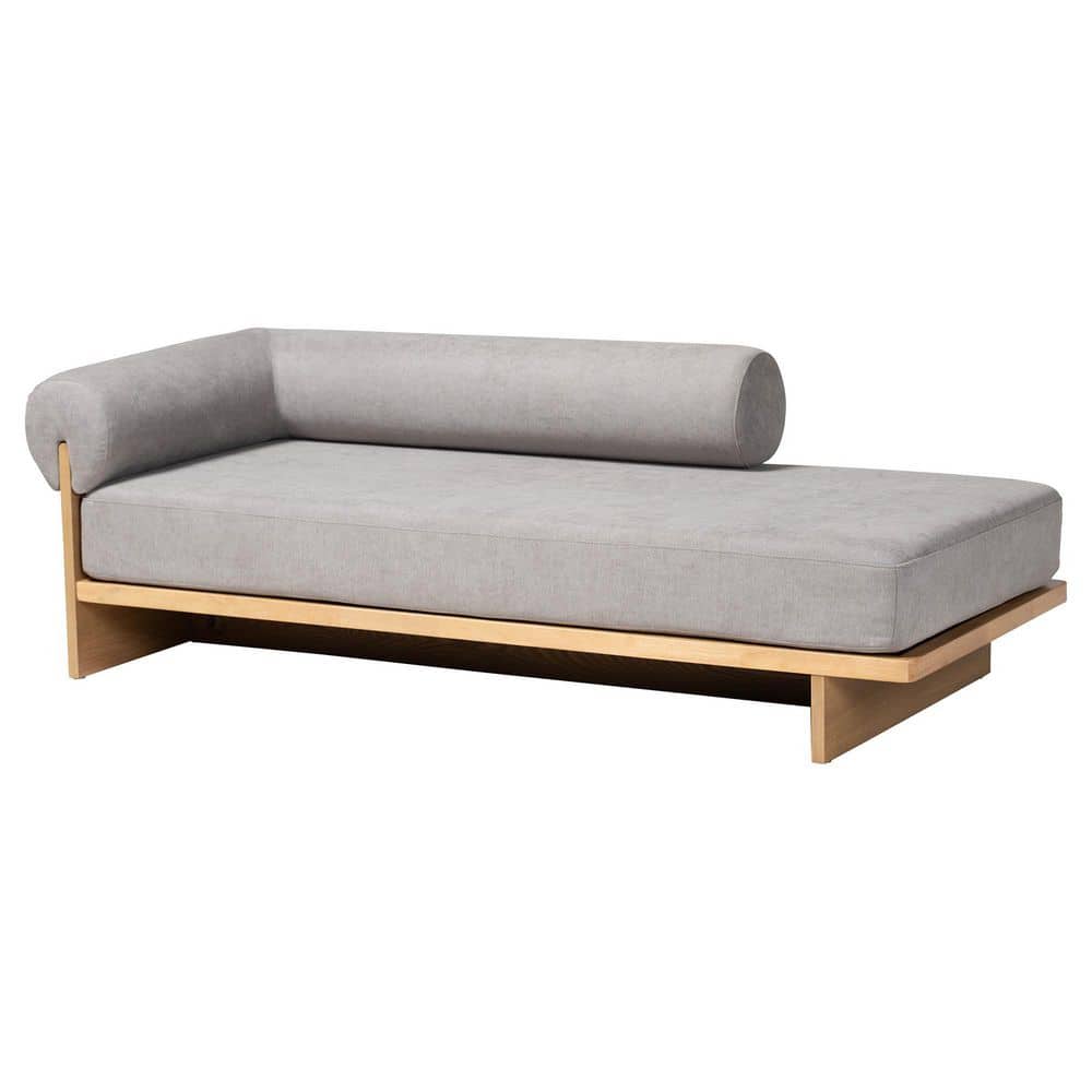 Baxton Studio Bertille Grey Fabric and Oak Brown Wood Left-Arm Chaise ...