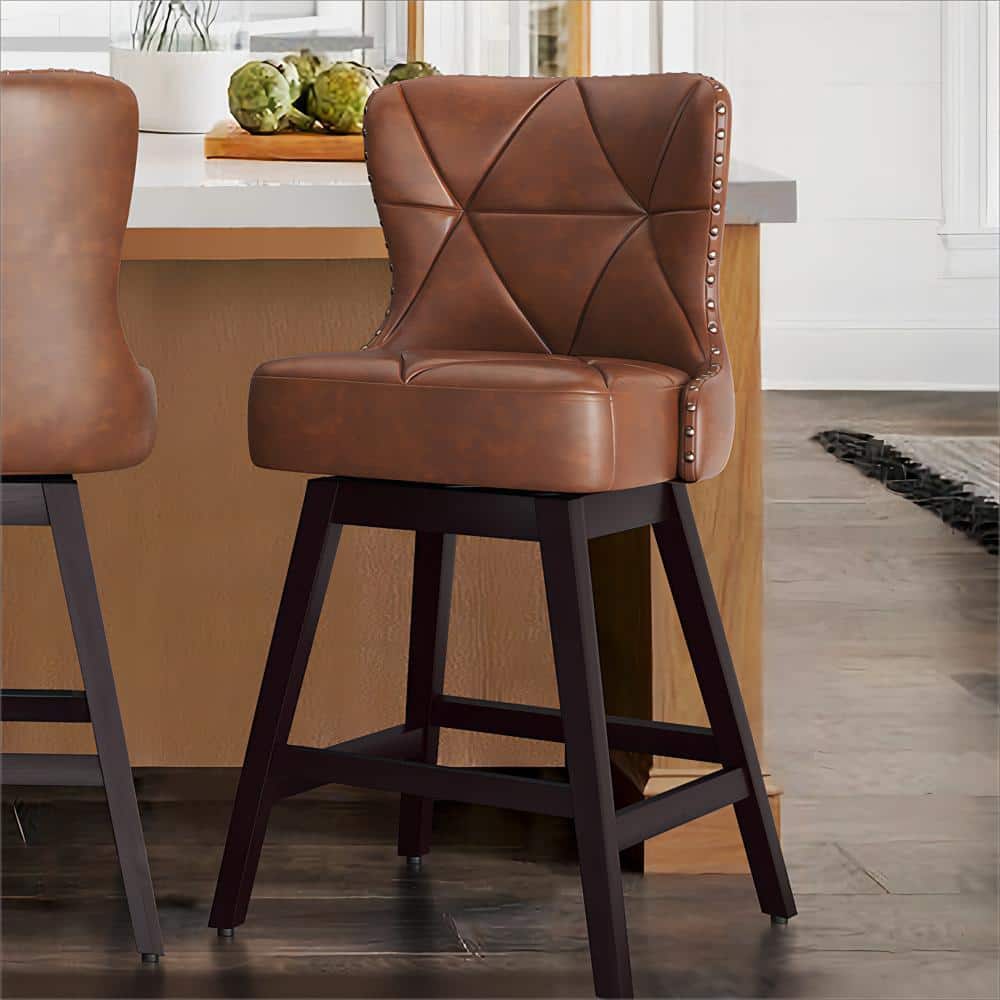 OrangeOne Hampton 26 in. Dark Brown Solid Wood Frame Counter Stool with ...