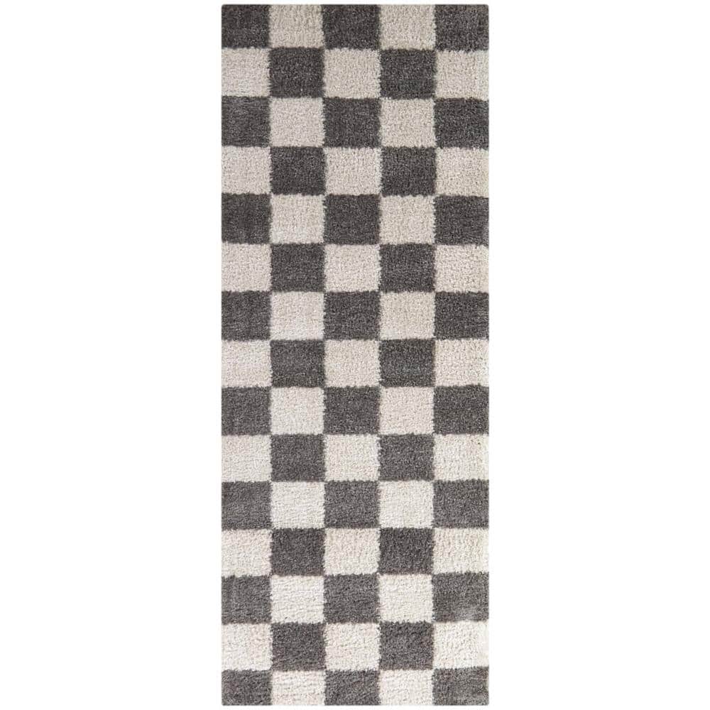 StyleWell Harley Gray 2 ft. 7 in. x 7 ft. Checkered Runner Area Rug ...