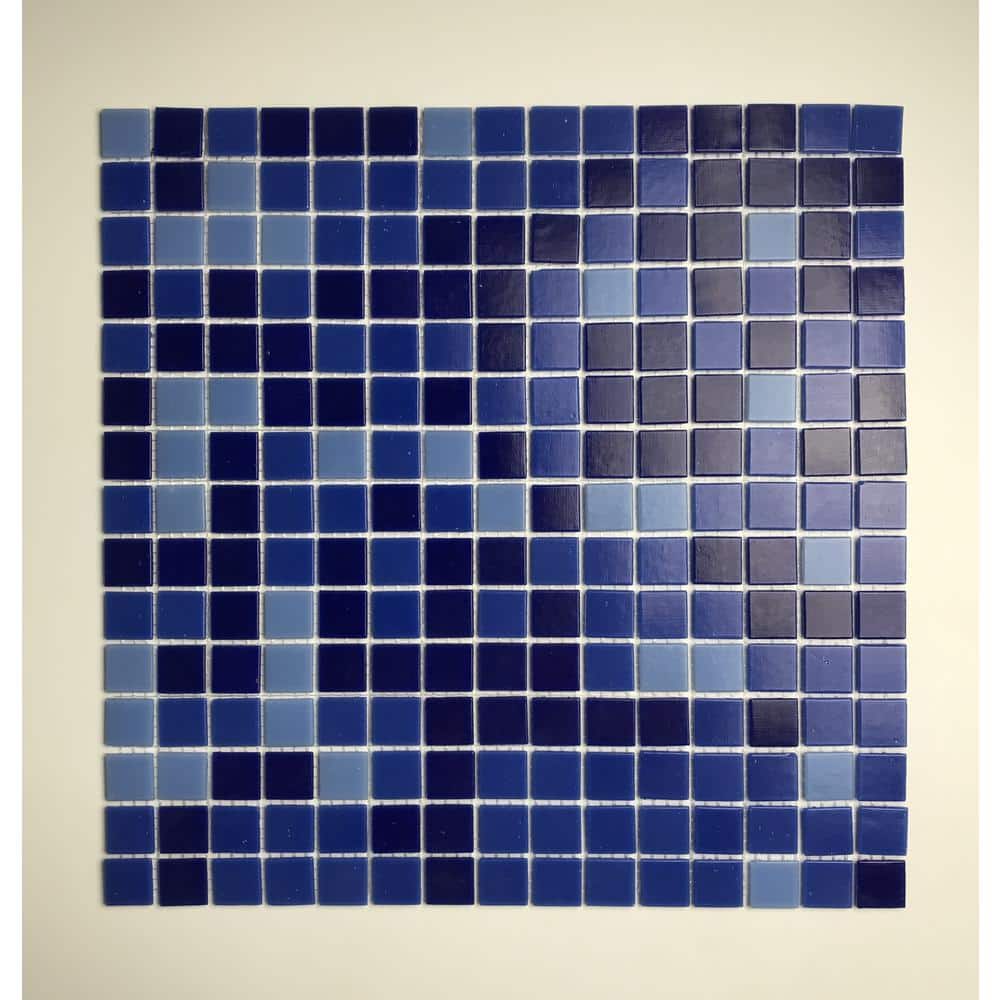 ABOLOS Swimming Pool Blue Square Mosaic 13 in. X 13 in. Glass Wall Pool ...