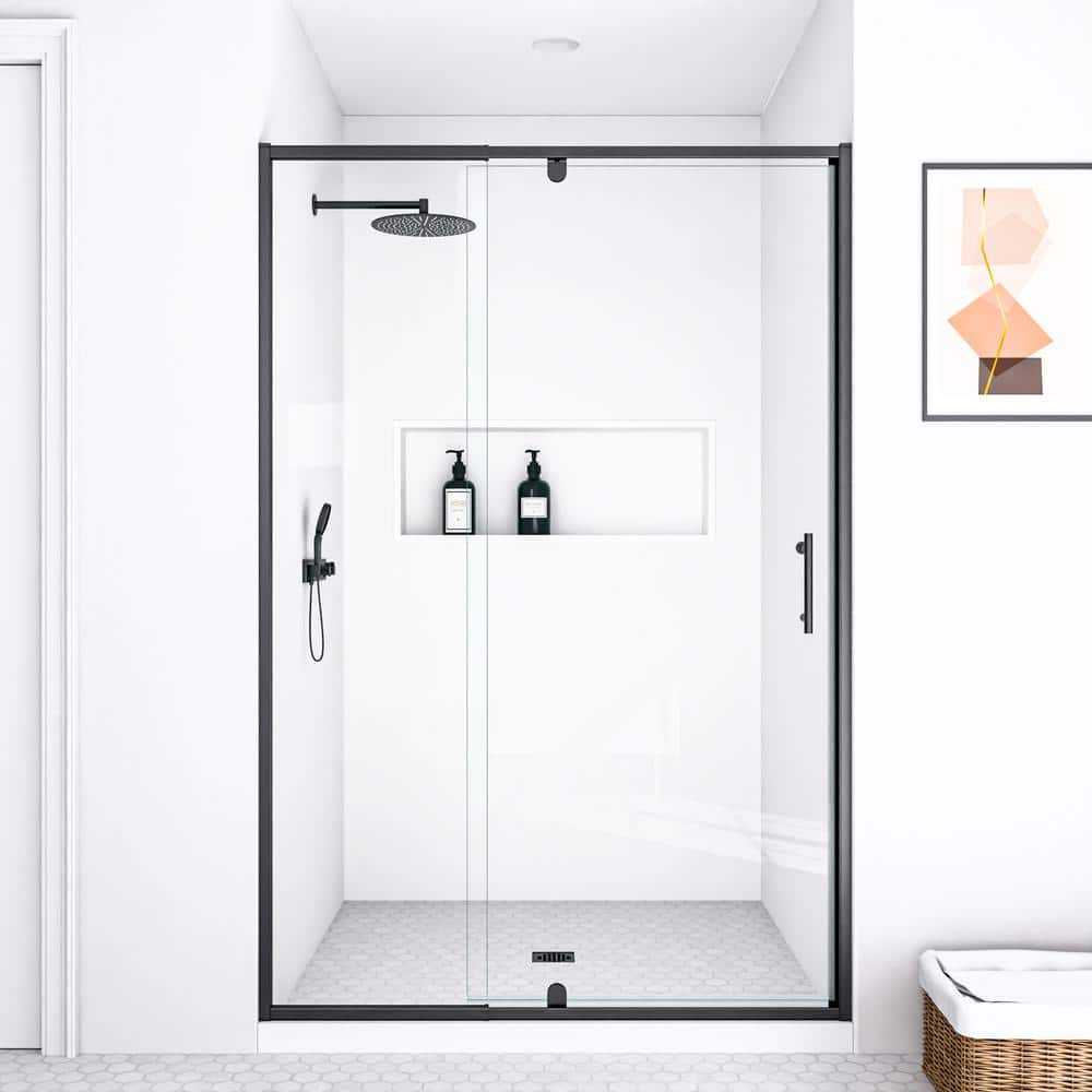 mortix 38 to 42 in. W x 71 in. H Pivot Frame Shower Door in Matte Black ...