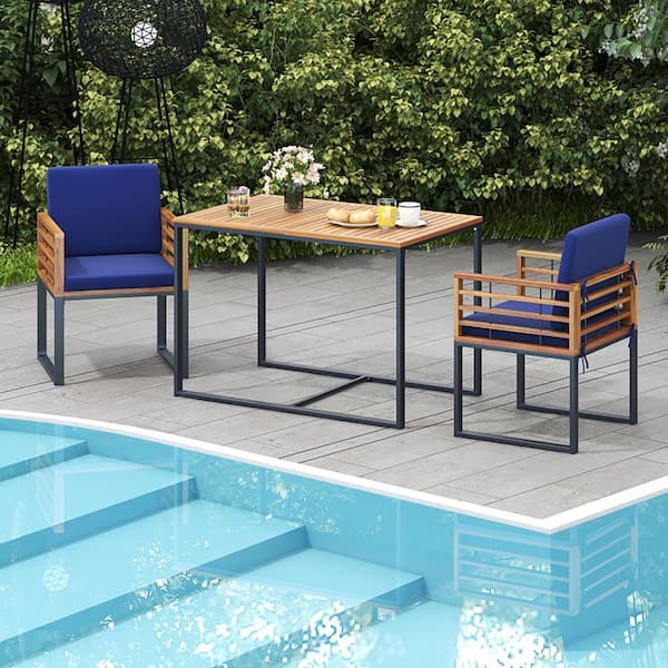 Boyel Living Navy Blue 3-Piece Metal Outdoor Dining Set with Cushions ...
