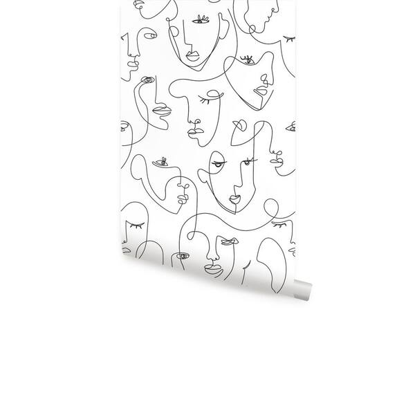 Minimalist Faces Line Art Black Peel and Stick Vinyl Wallpaper W9245 ...