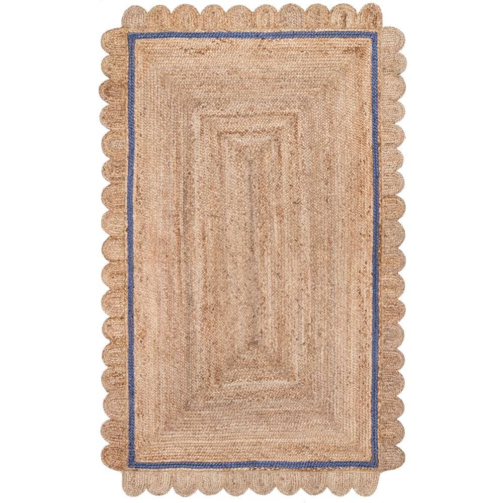 nuLOOM Tera Petals Braided Jute Blue 9 ft. x 12 ft. Farmhouse Area Rug ...