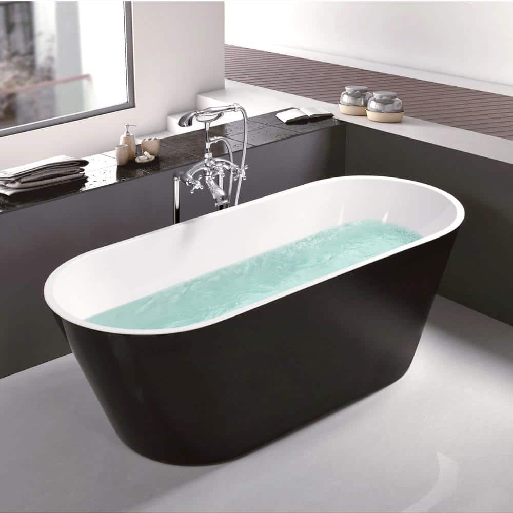 Magic Home 59 in. Acrylic Freestanding Bathtub Contemporary Soaking Tub ...