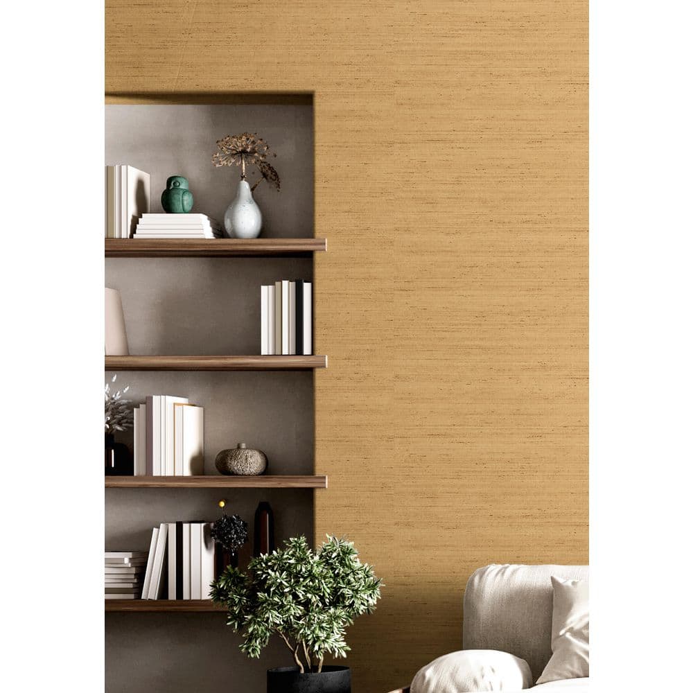 Synergy Collection Tan/Beige Slub Silk Design Matte Finish Vinyl on Non ...