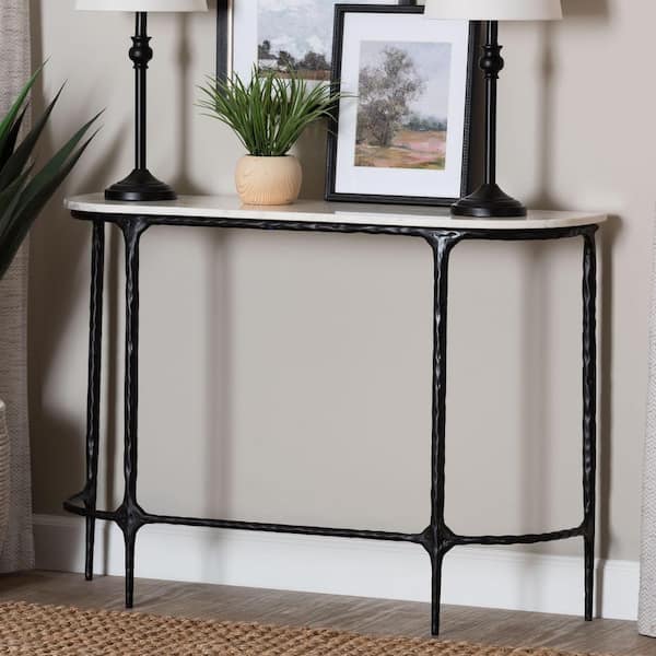 Baxton Studio Edsel 41.5 in. Black and White Rounded Specialty Marble ...