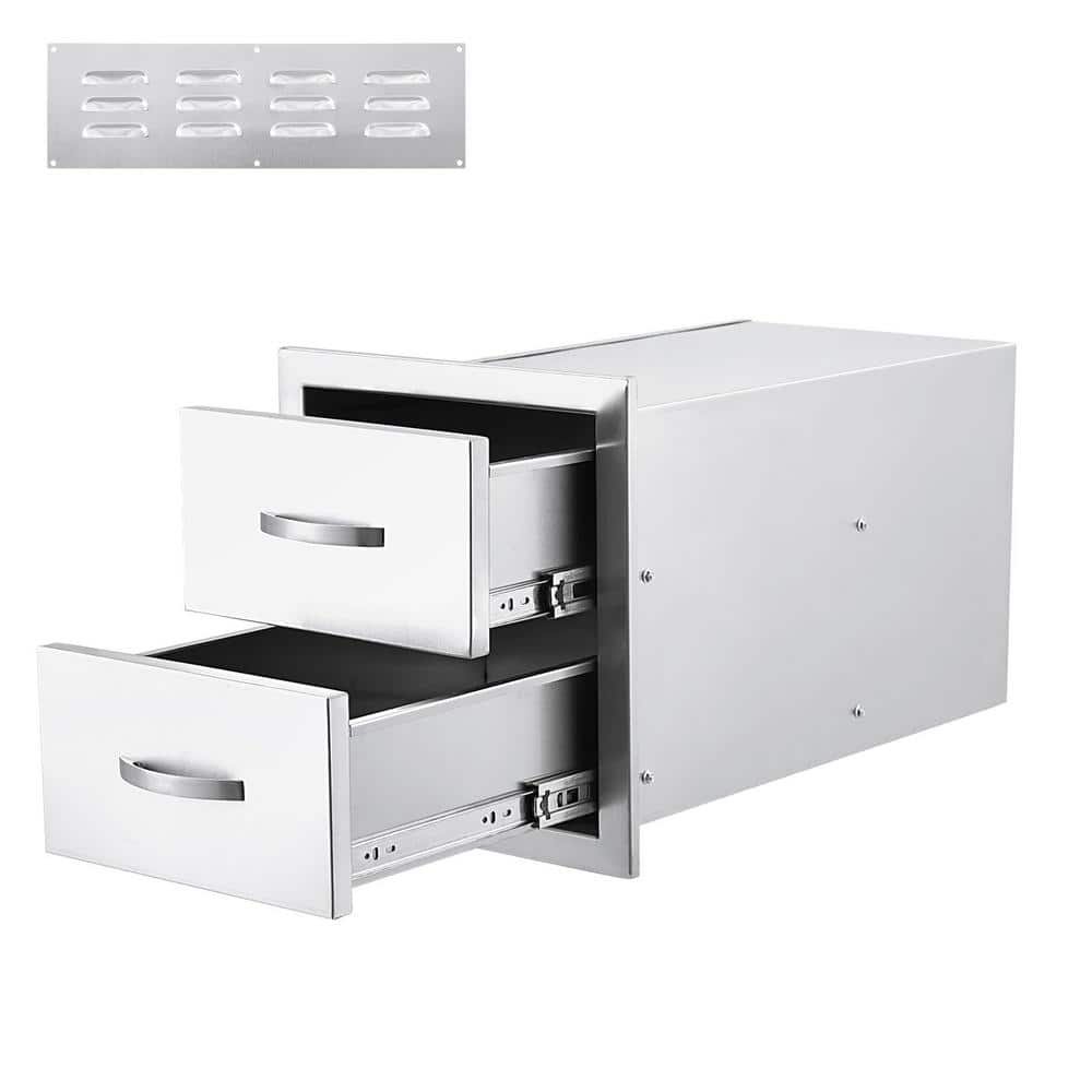 Garvee 14 in. W x 23 in. D x 15 in. H Stainless Steel 2 Drawer Access ...