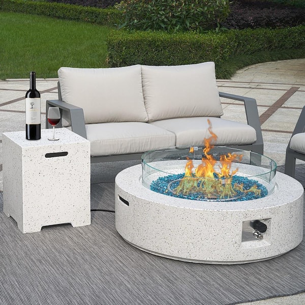 Tenleaf 41 in. 50000 BTU Elegant White Round Composite GRFC Fire Pit ...