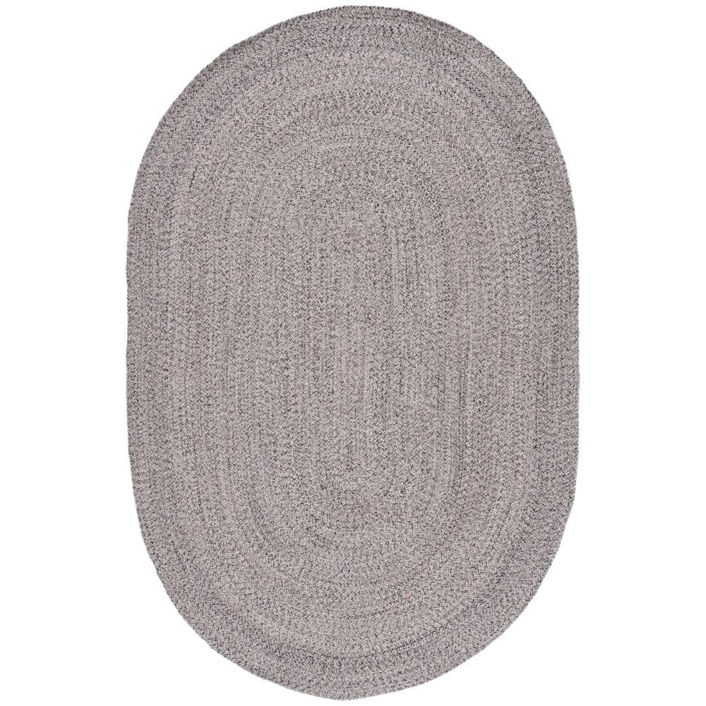 SAFAVIEH Braided Ivory Steel Gray Doormat 3 ft. x 5 ft. Solid Oval Area ...