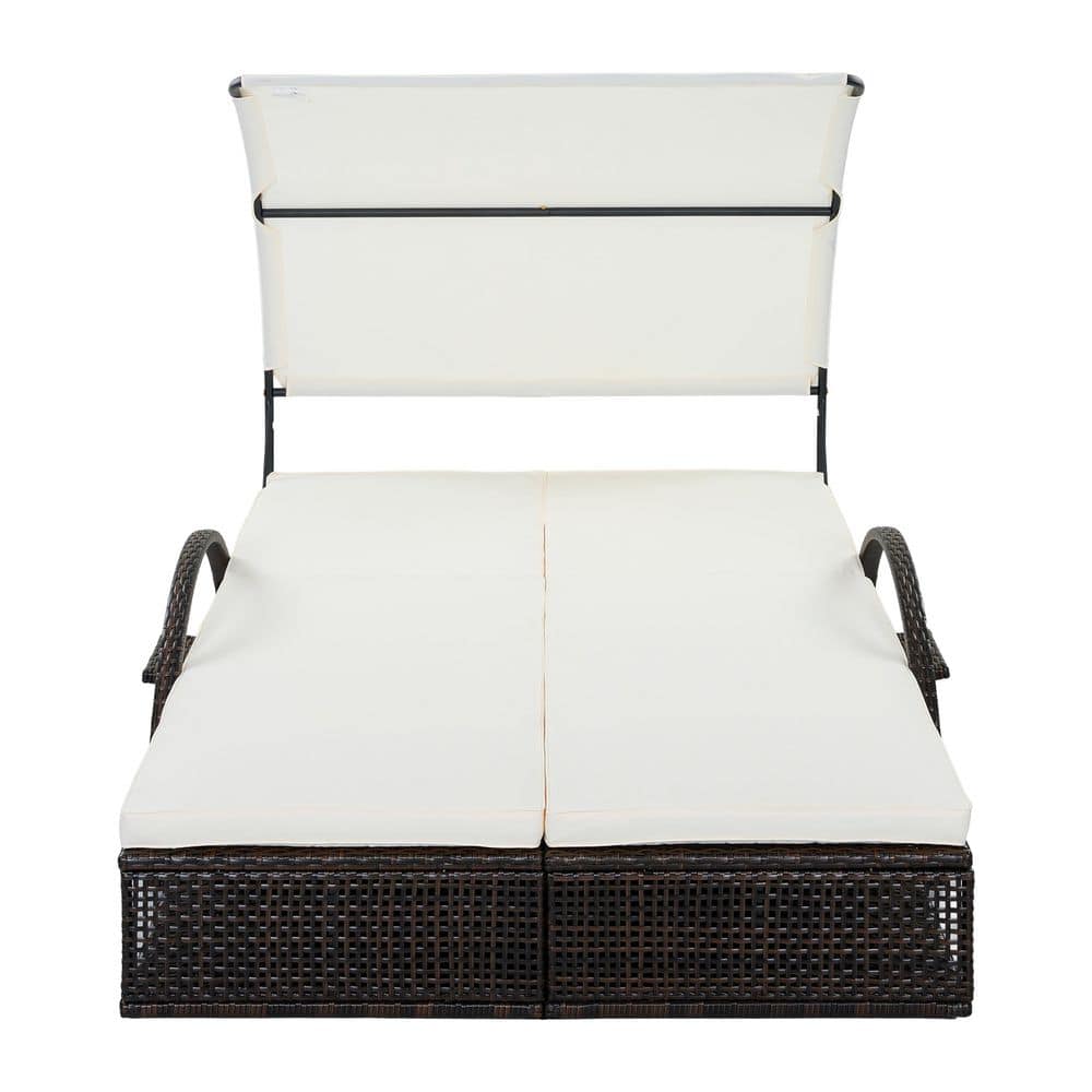 Wicker Outdoor Chaise Lounge with Steel Frame, Adjustable Backrest ...