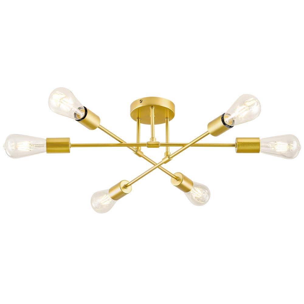 Merra 6-Light Gold Adjustable Modern Sputnik Chandelier for Dining Room ...