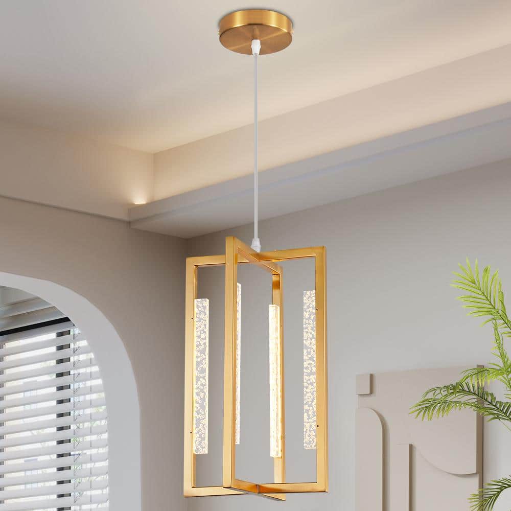 Deyidn Modern 4-Light Integrated LED Gold Chandelier 15W 3000K, Height ...