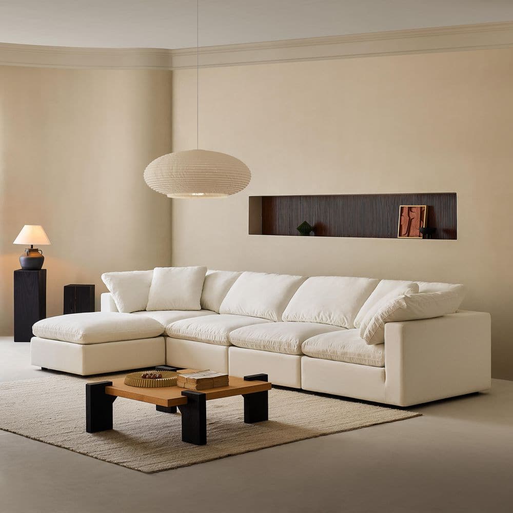 Lesly Modern 157 in. Wide Square Arm Linen Fabric L-Shaped Sectional ...