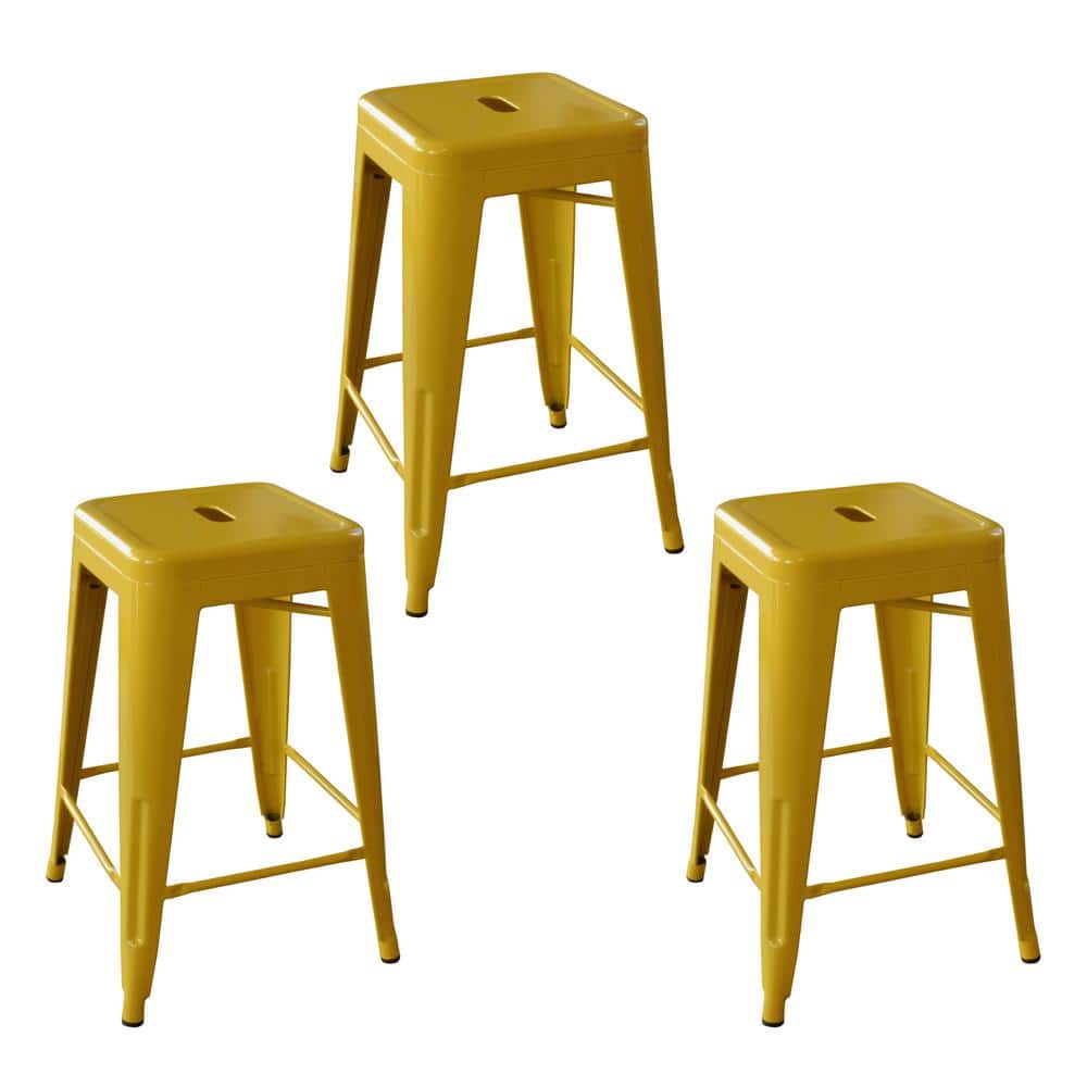AmeriHome 24 in. Golden Yellow Metal, Backless, Stackable Bar Stool ...