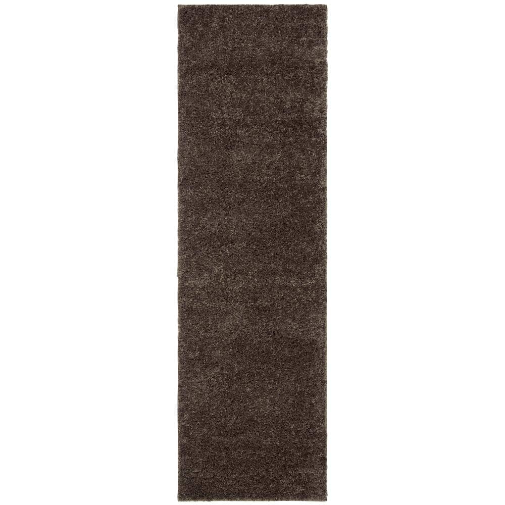 SAFAVIEH August Shag Brown 2 ft. x 10 ft. Solid Runner Rug AUG900T-210 ...