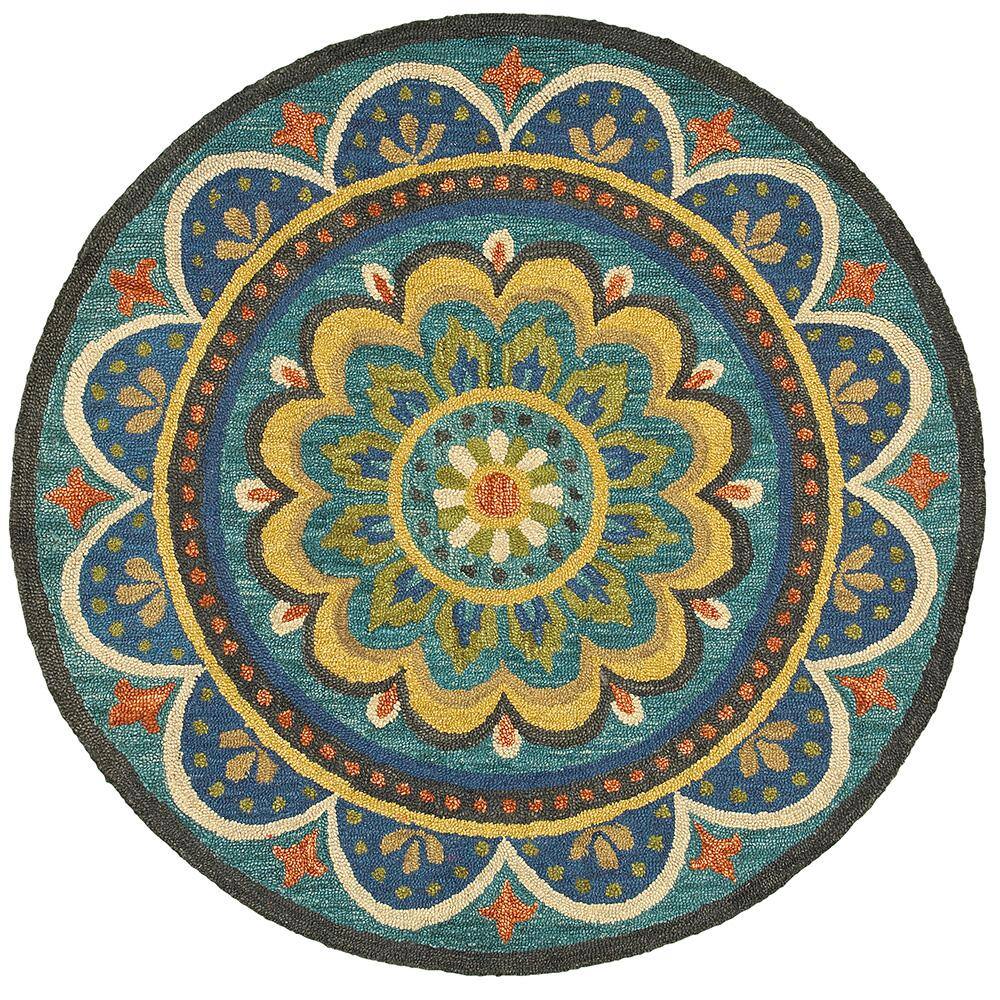 LR Home Daliah Mandala Blue Multicolored 6 ft. x 6 ft. Round Geometric ...