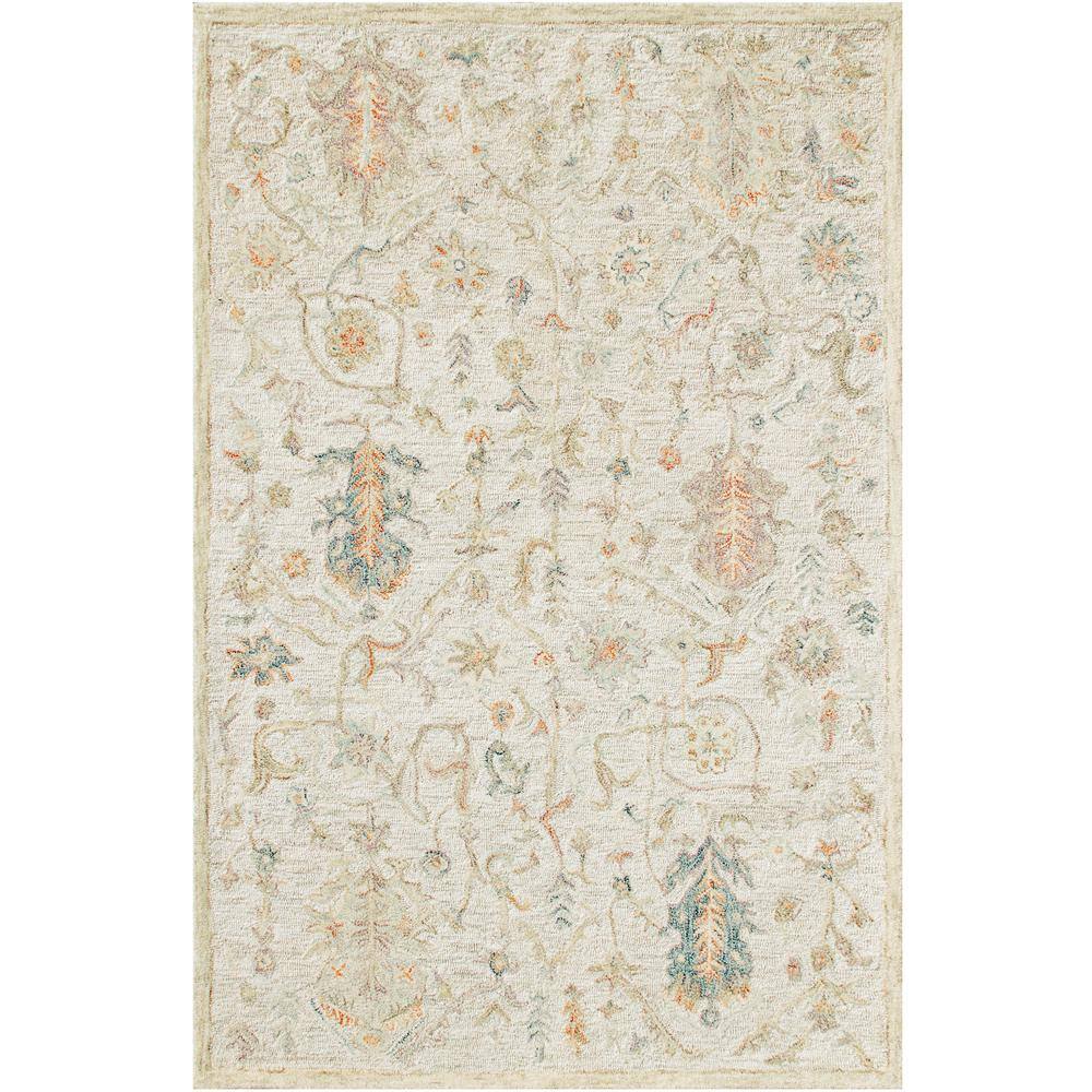 LR Home Valerie Cream/Blue 5 ft. x 7 ft. 9 in. Floral Wool Indoor Area ...