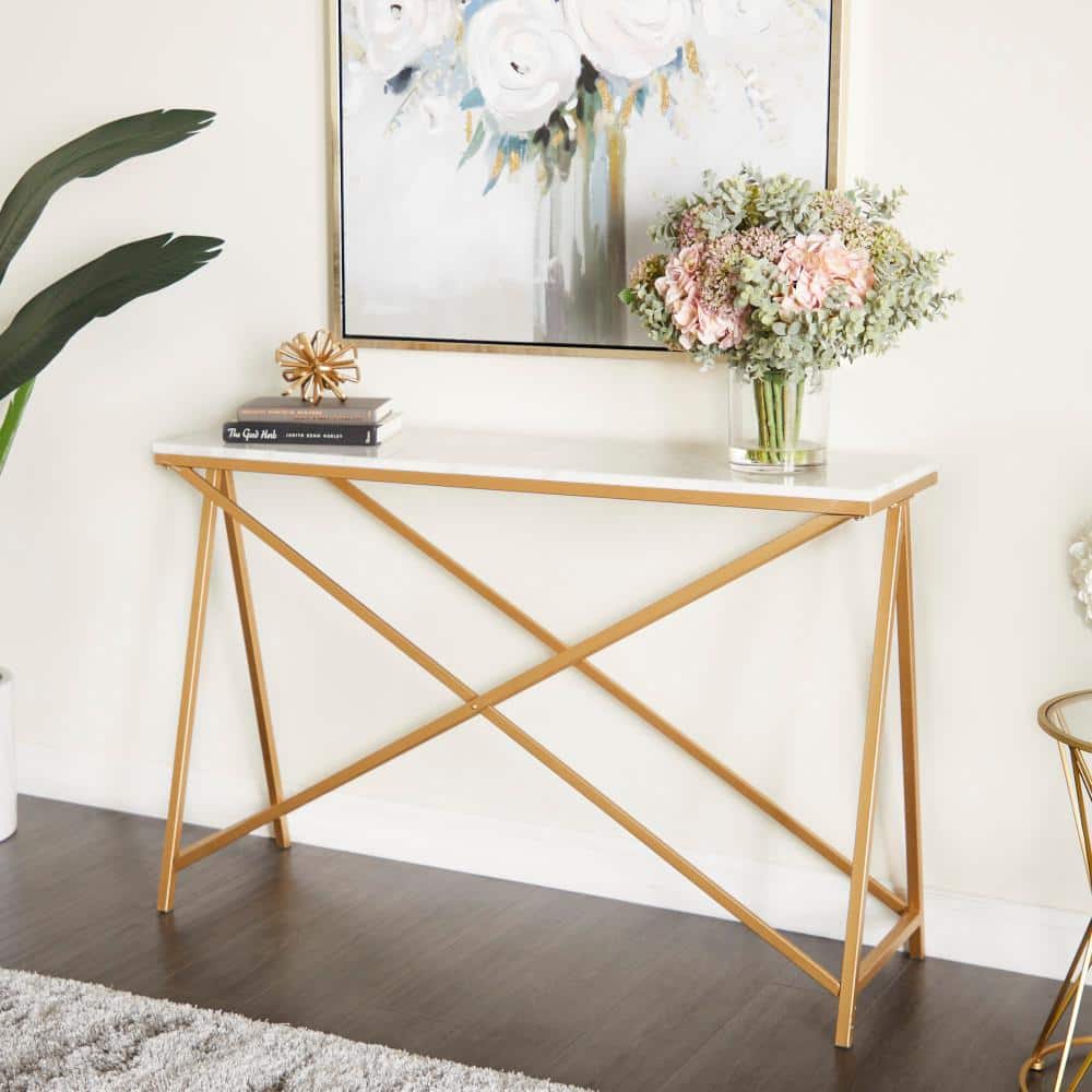 Litton Lane 47 in. White Extra Large Rectangle Metal Console Table ...