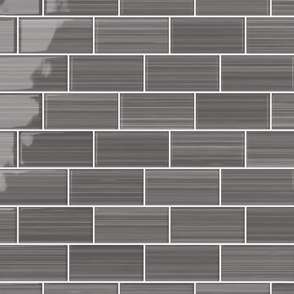 Bodesi Hand Painted Sample 3 in. x 6 in. Warm Gray 80 glass tile (0.125 ...