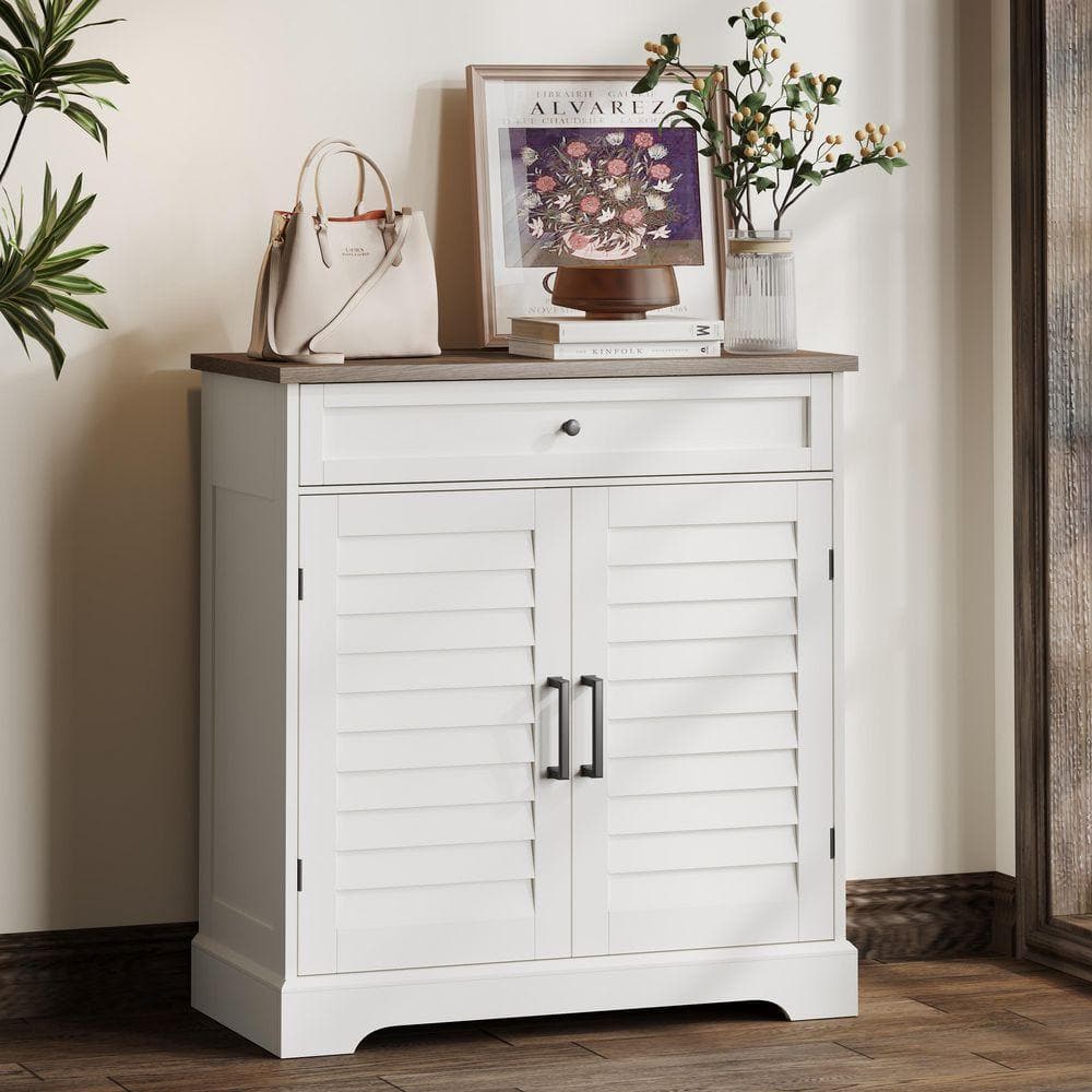 White 33.5 in. H Accent Storage Cabinet, 16 Pair Shoe Cabinet ...