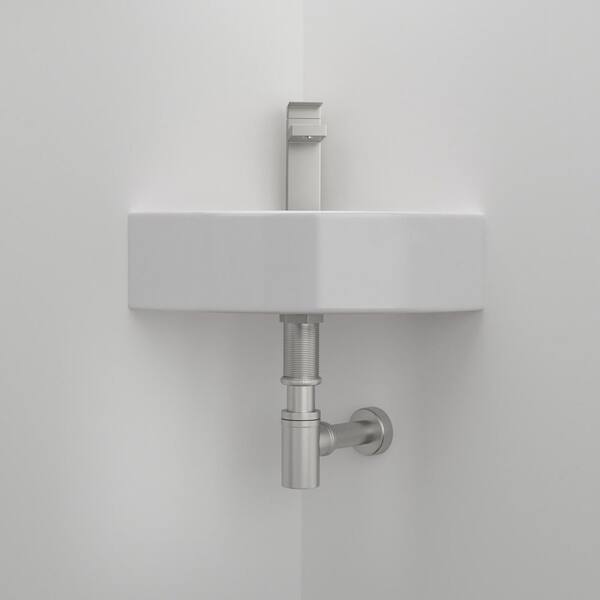 TCYO 5 in. Ceramic Wall-Mounted Triangle Bathroom Sink in White ...