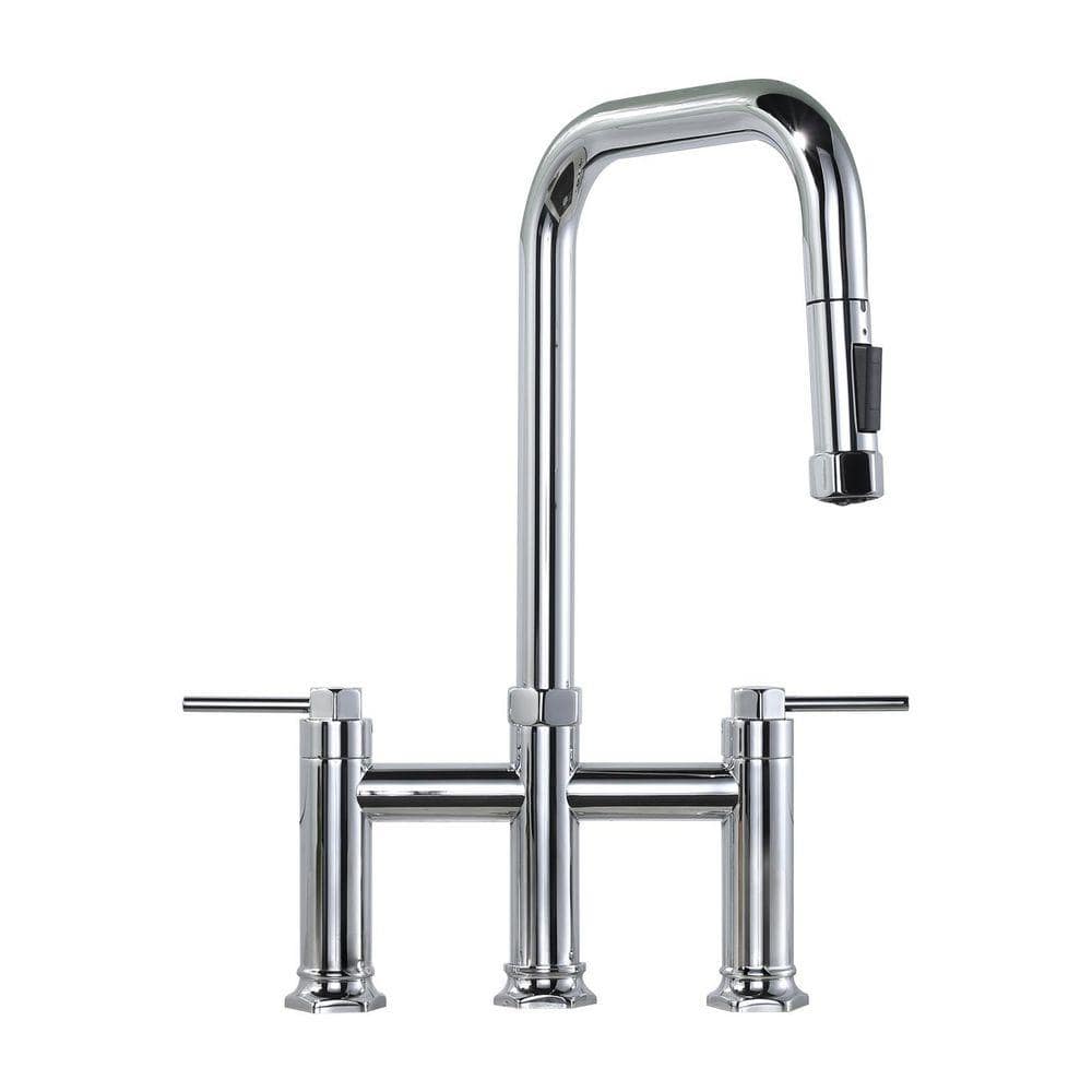 ALEASHA Double Handle Bridge Kitchen Faucet in Polished Chrome AL-4M14C ...