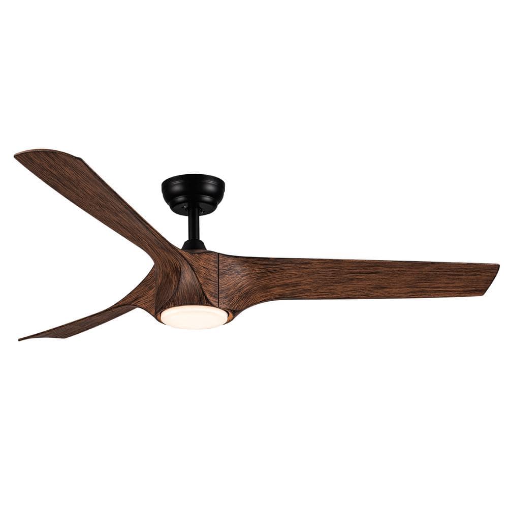 PUDO 56 in. Integrated LED Indoor Brown Ceiling Fan Lighting with ...