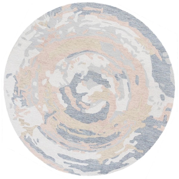 SAFAVIEH Ebony 6 ft. x 6 ft. Gray/Ivory Abstract Swirl Border Round ...
